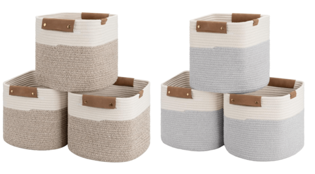 Woven Cotton Rope Baskets with Leather Handles ~ Save 50% - Couponing ...